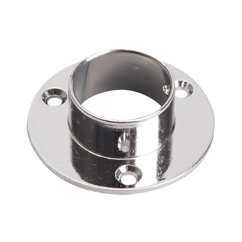 Bracket clamp, round in bright chrome steel.